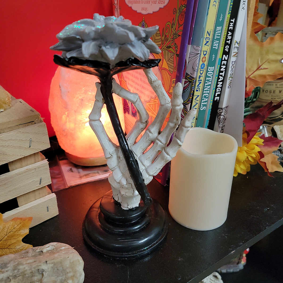 Skelton Hand and Flower Statue – Tree Of Life Shoppe